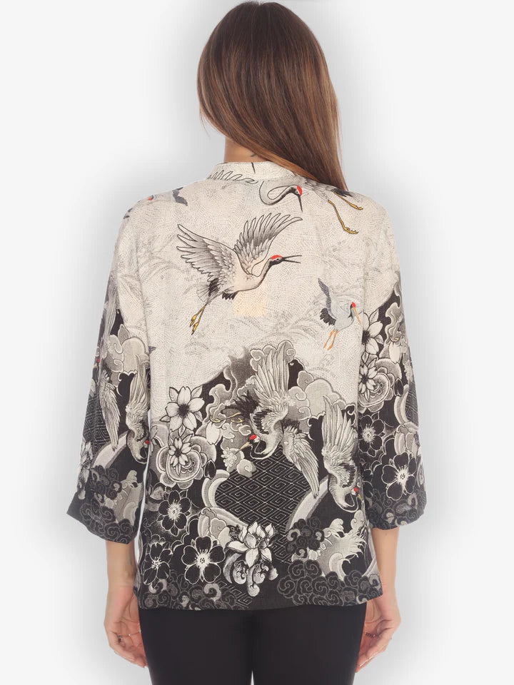 Black & White Crane & Wave Blouse – The Golden Crane